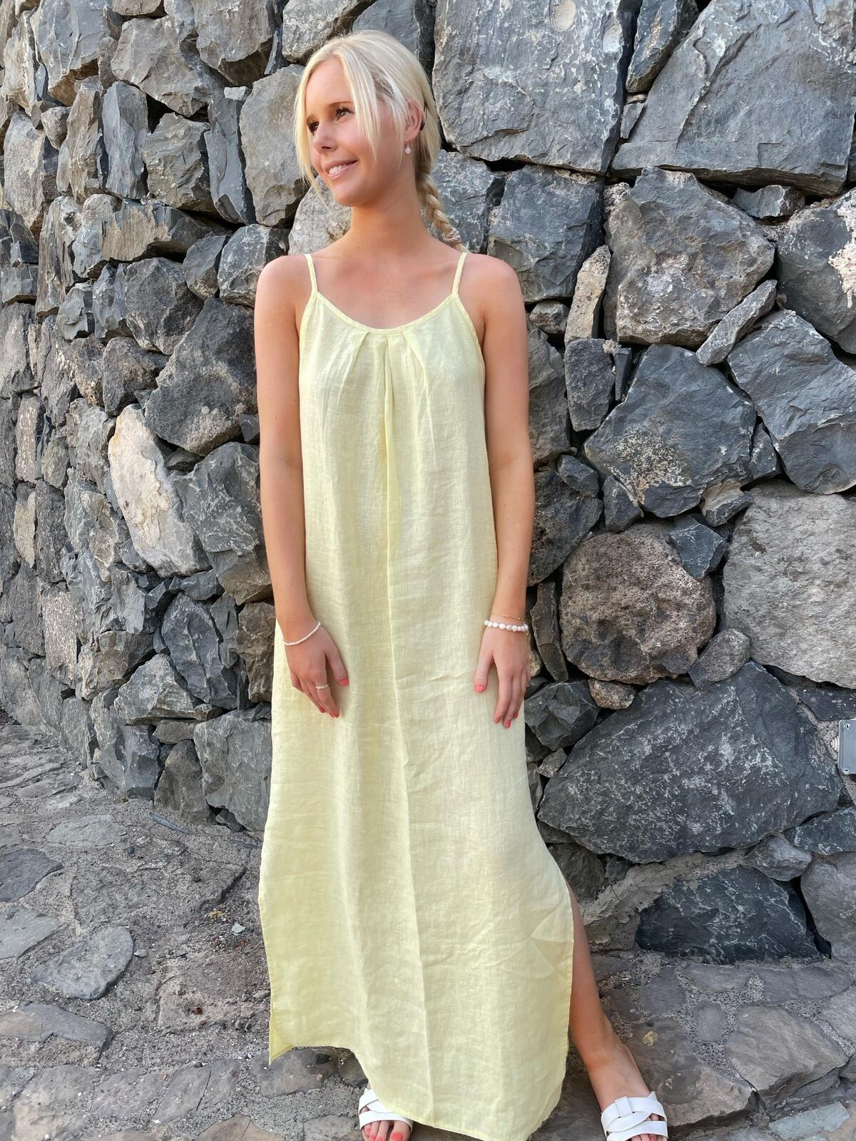 BELLA Maxi hørkjole - Pastel gul | Gul, Large | linencare.dk