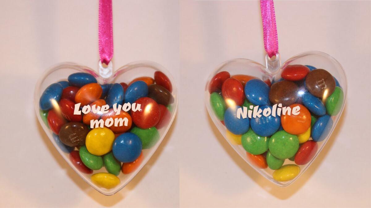 Personlig gave - hjerte med slik og navn