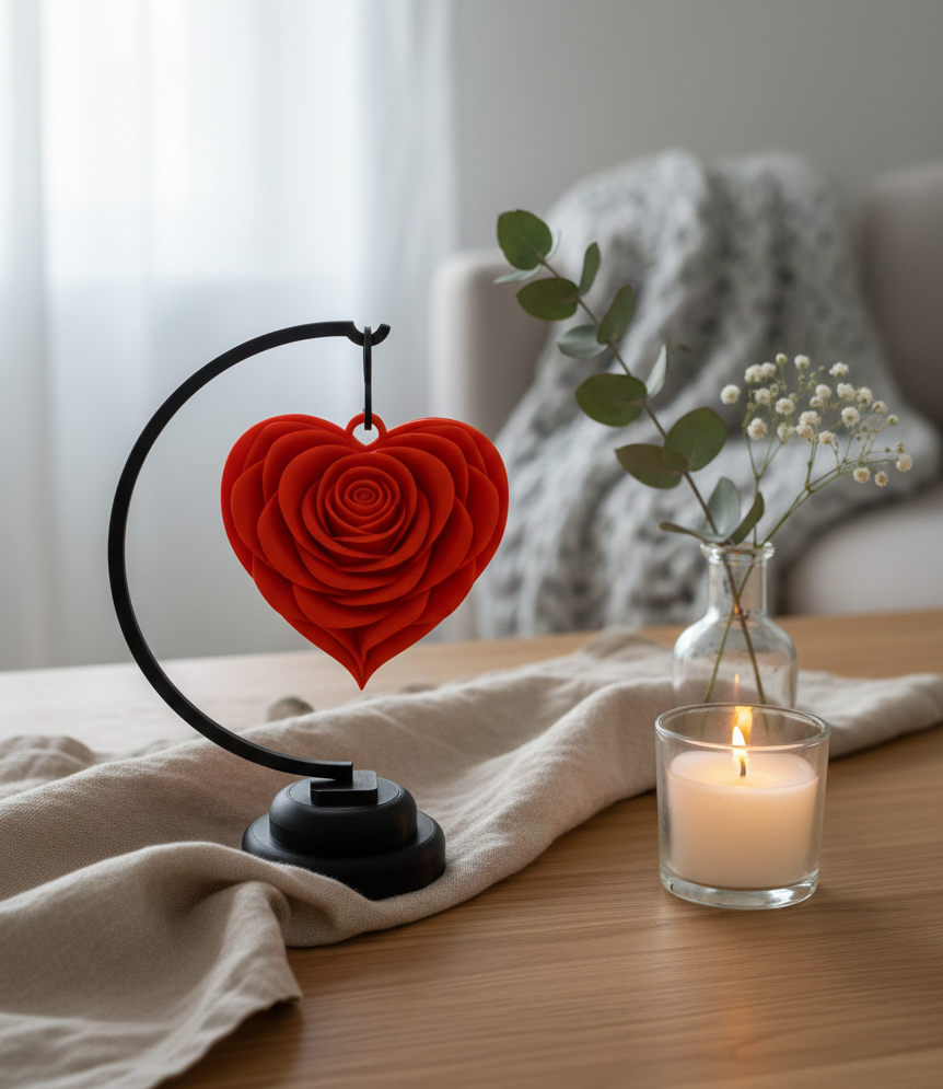 Valentinsgave 2026 - Unikt 3D Rosenhjerte på stativ| Køb her